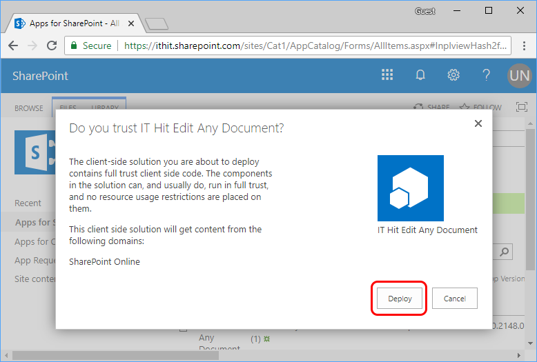 Installing IT Hit Edit Any Document for SharePoint